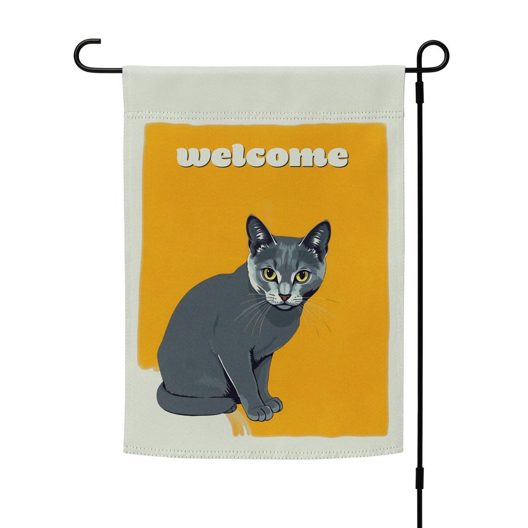 Modern Grey Cat Welcome Flag | Grey Cat Garden Flag | Double-sided ...