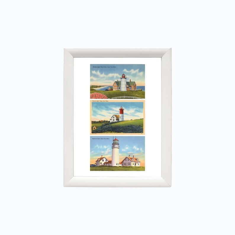 Cape Cod Art Print of Lighthouses on Vintage Postcards | Cape Cod ...