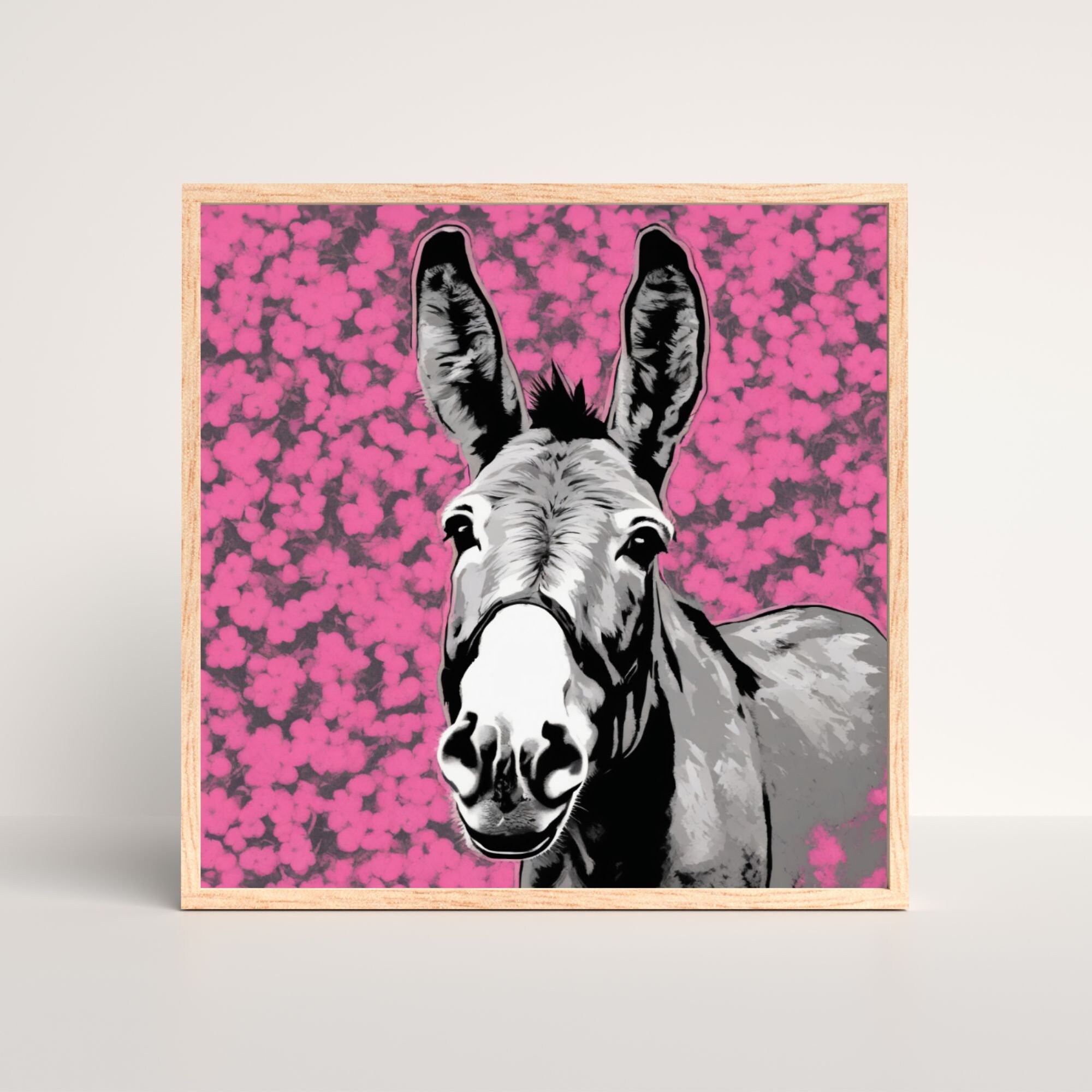 Donkey Art Print | Pink Floral Mule Wall Art | Pink Pop Art Print ...