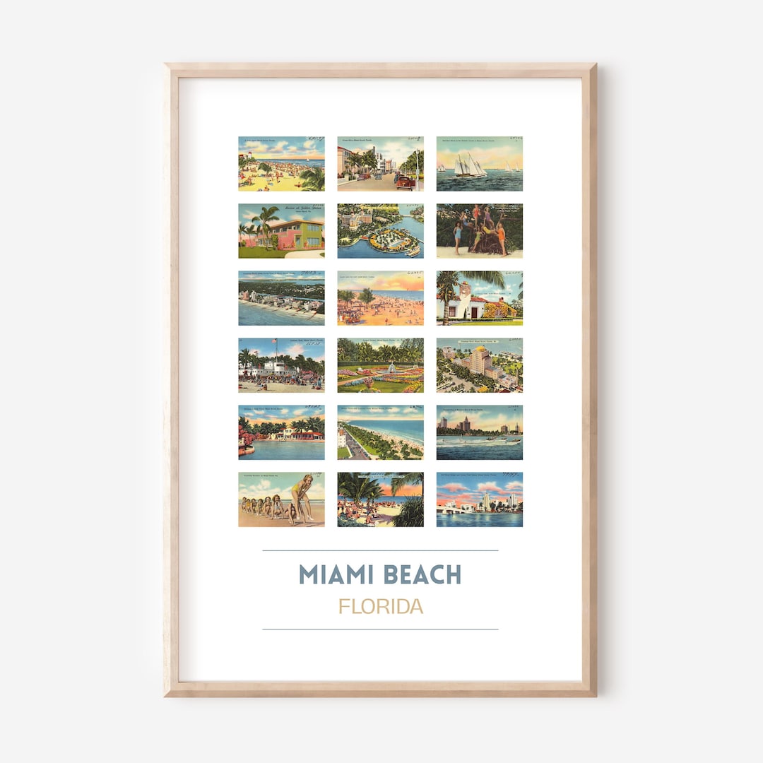 Miami Beach, FL Vintage Postcards Poster | Miami Beach Travel Print ...