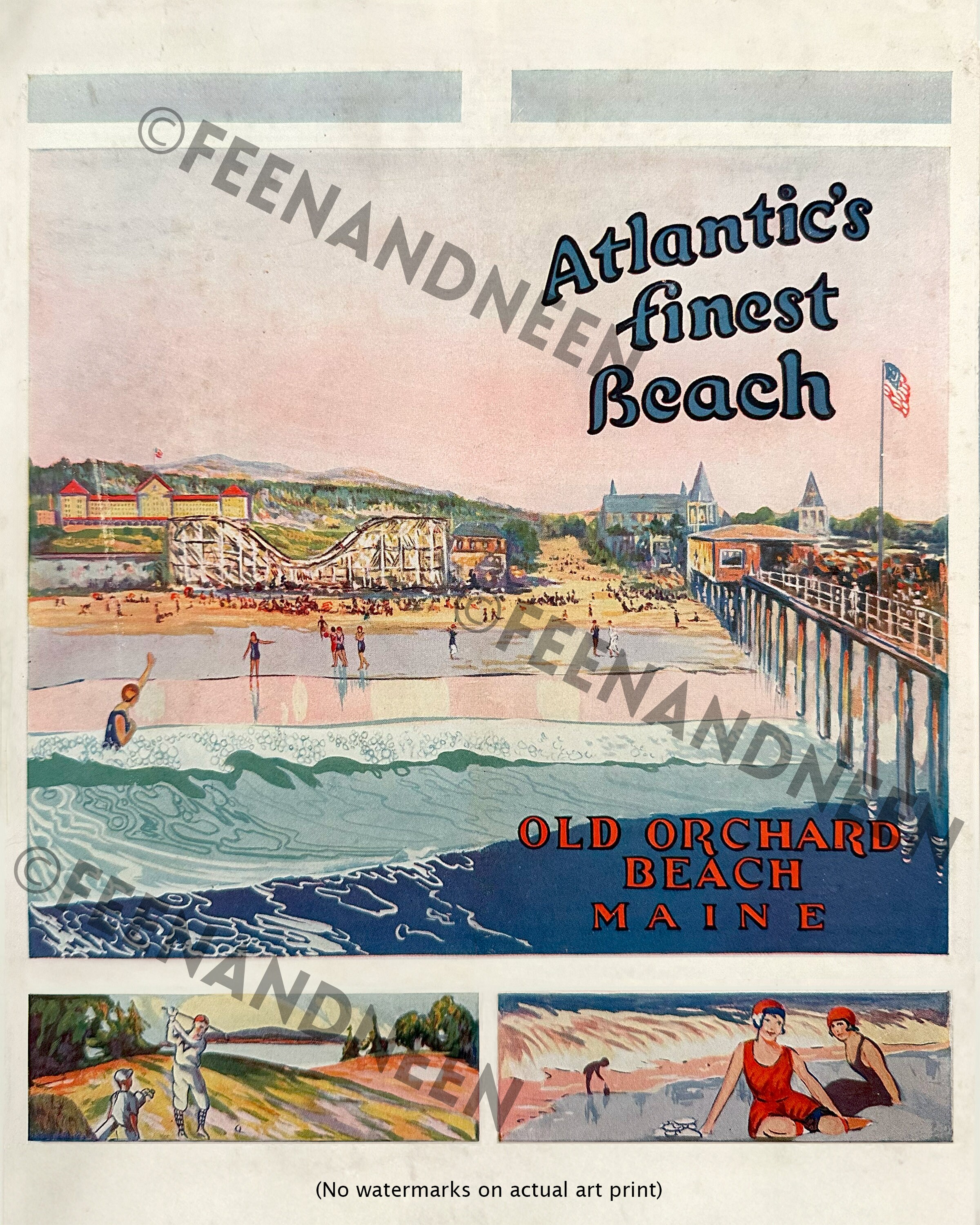 Old Orchard Beach Maine Wall Art | Authentic 1950s Maine Advertisement ...