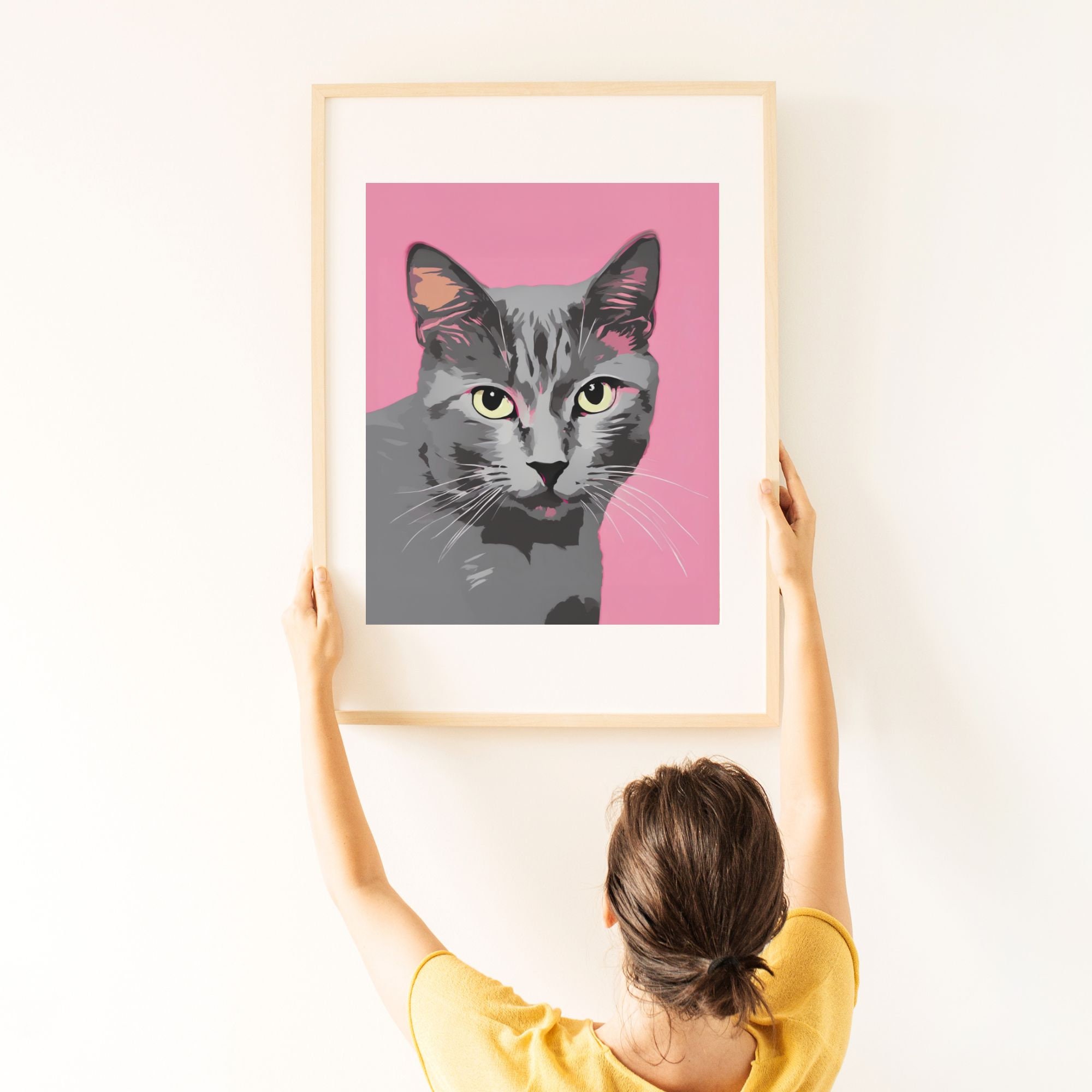 Grey Cat Pop-art Print | Pink Cat Wall Art | Cat Home Decor | Gifts for ...