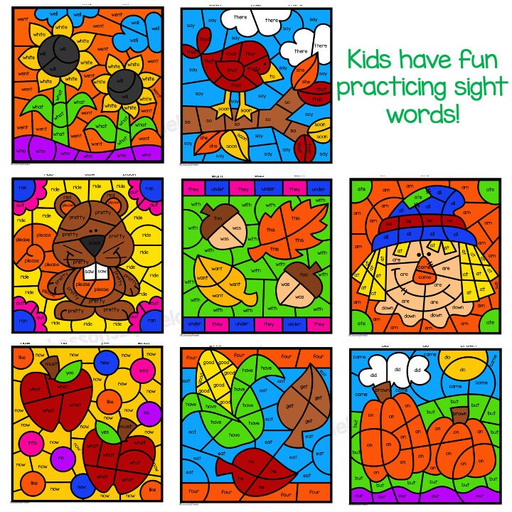 Color by Sight Word Primer Fall Themed - Etsy