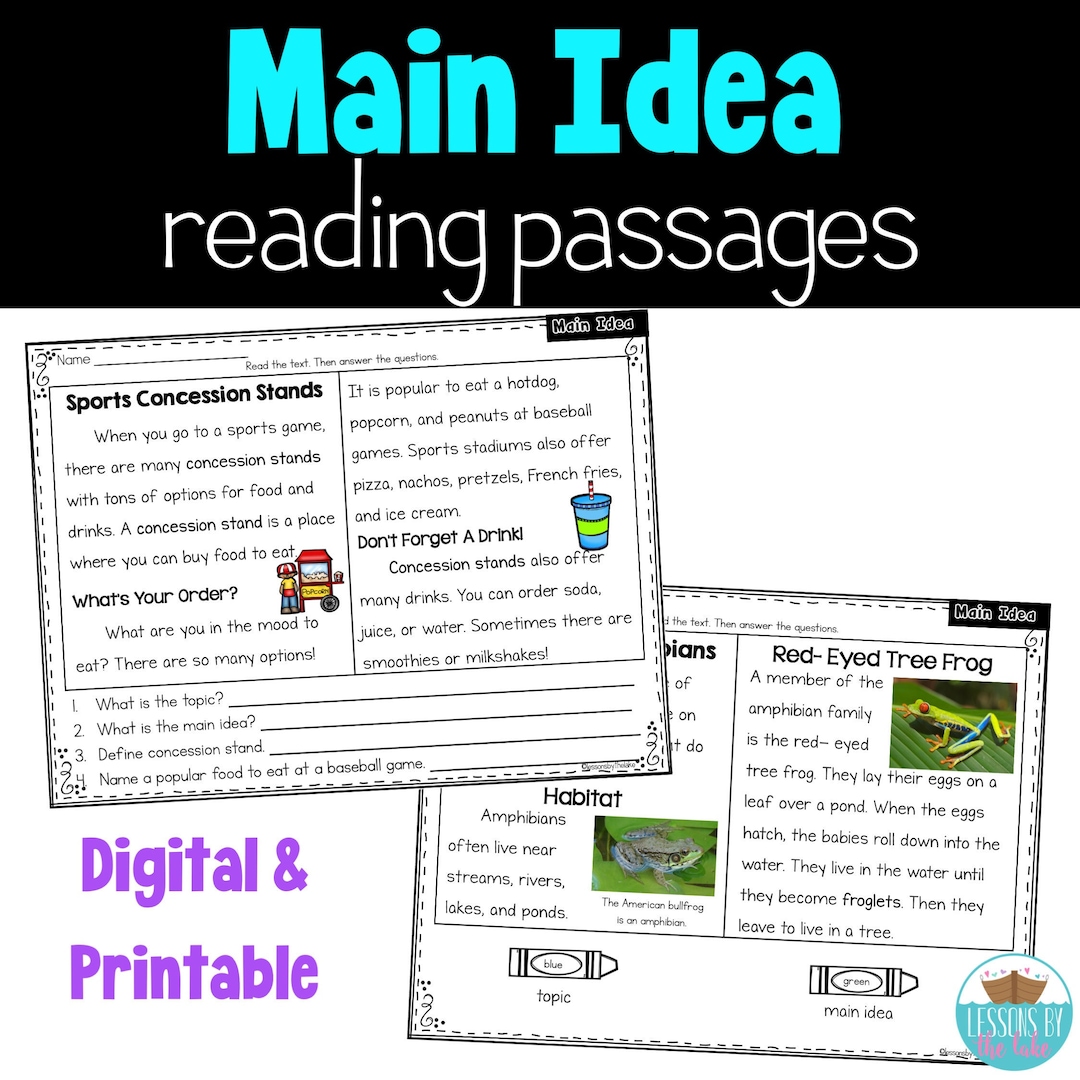 Main Idea Passages Nonfiction Reading Comprehension Worksheets ...