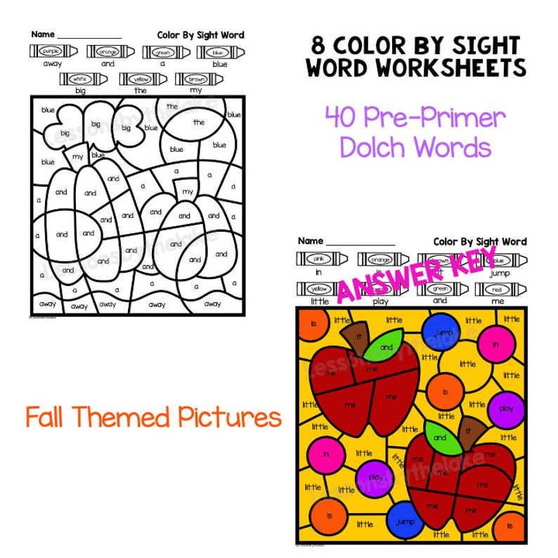 Color by Sight Word Pre Primer- Fall Themed - Etsy