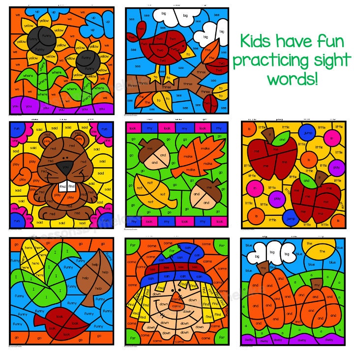 Color by Sight Word Pre Primer- Fall Themed - Etsy