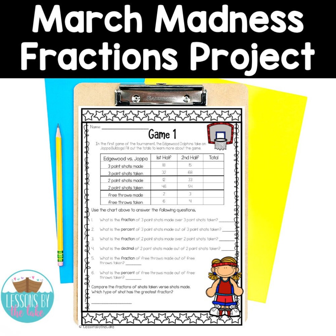 Fractions March Madness Basketball Math Application Project - Etsy