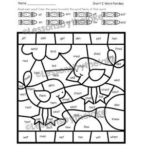 Short Vowel Color by Number Word Families - Etsy