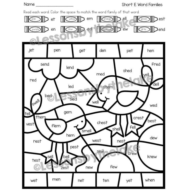 Short Vowel Color by Number Word Families - Etsy