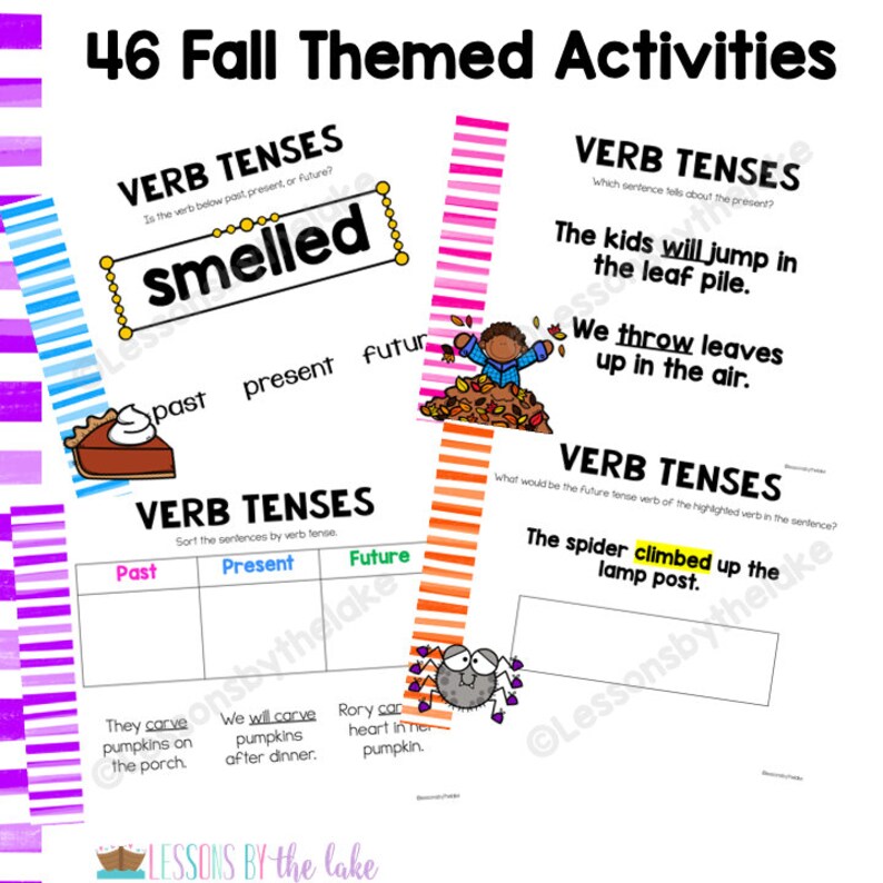 Fall Verb Tenses Digital & Printable Bundle Google Slides Task Cards - Etsy