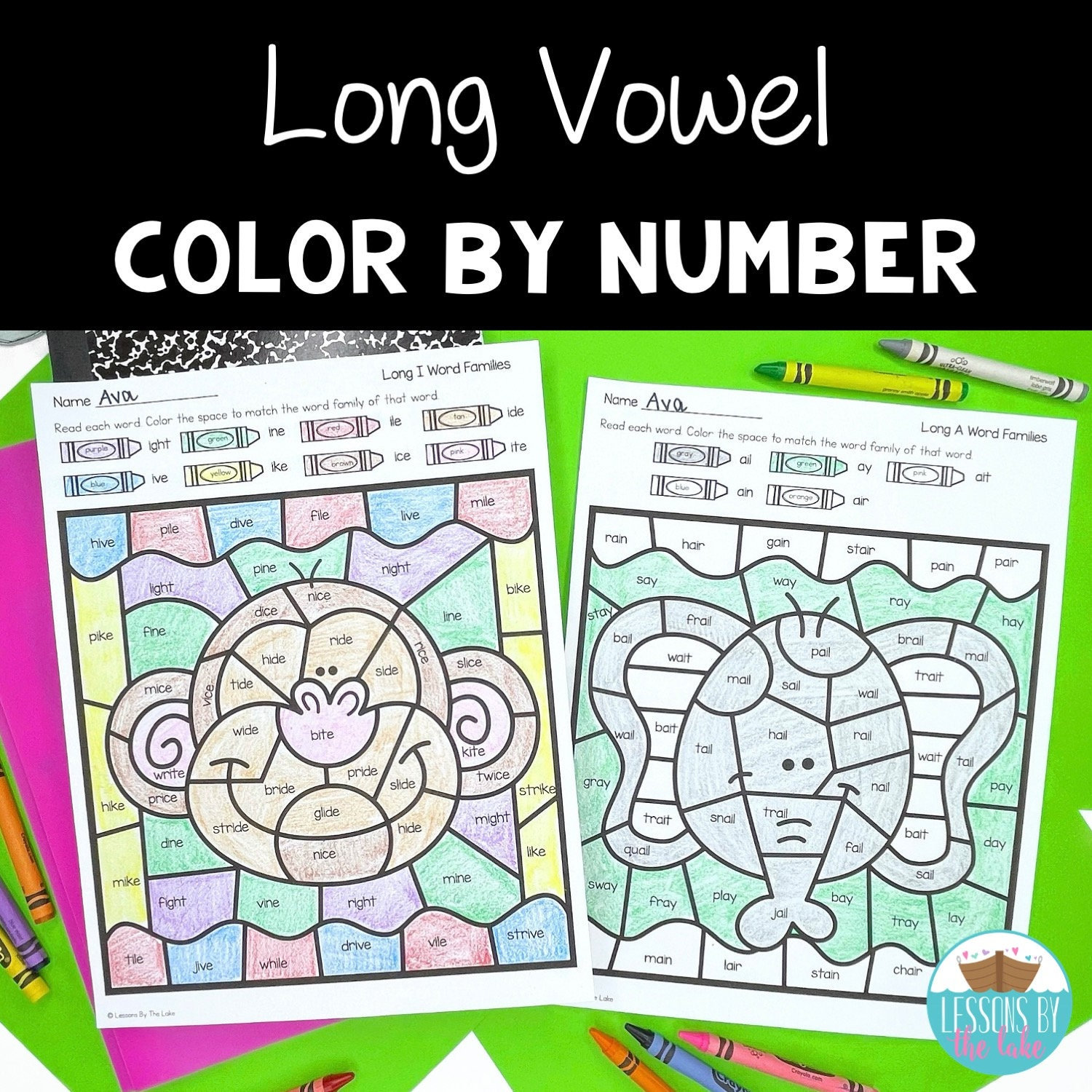 Long Vowel Color by Number Word Families - Etsy
