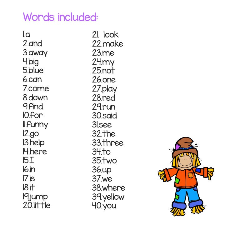 Color by Sight Word Pre Primer- Fall Themed - Etsy