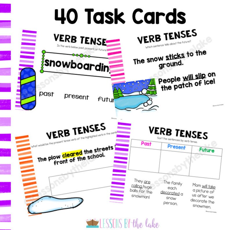 Winter Verb Tenses Digital & Printable Bundle Google Slides Task Cards ...
