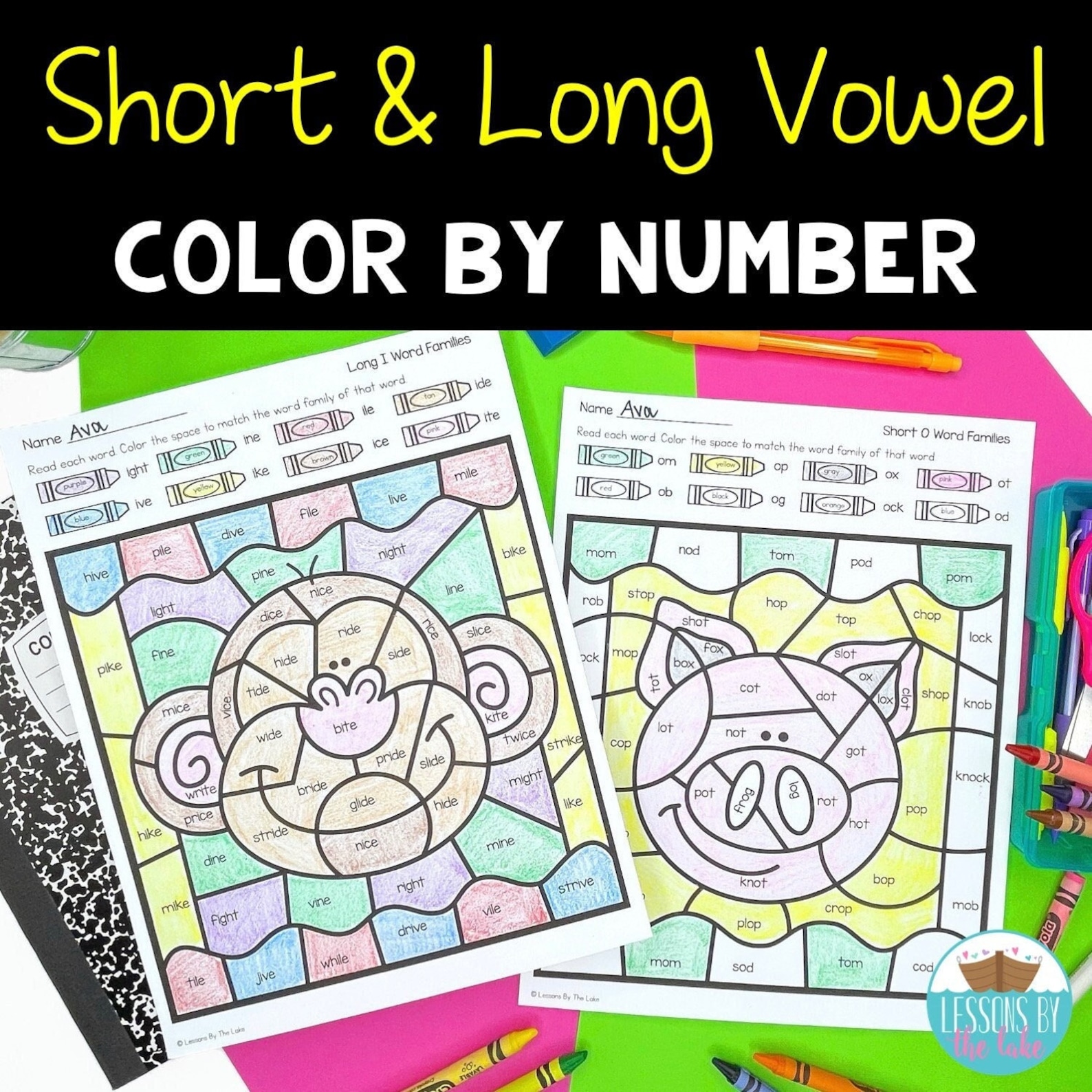 Short & Long Vowel Color by Number Word Families Bundle - Etsy