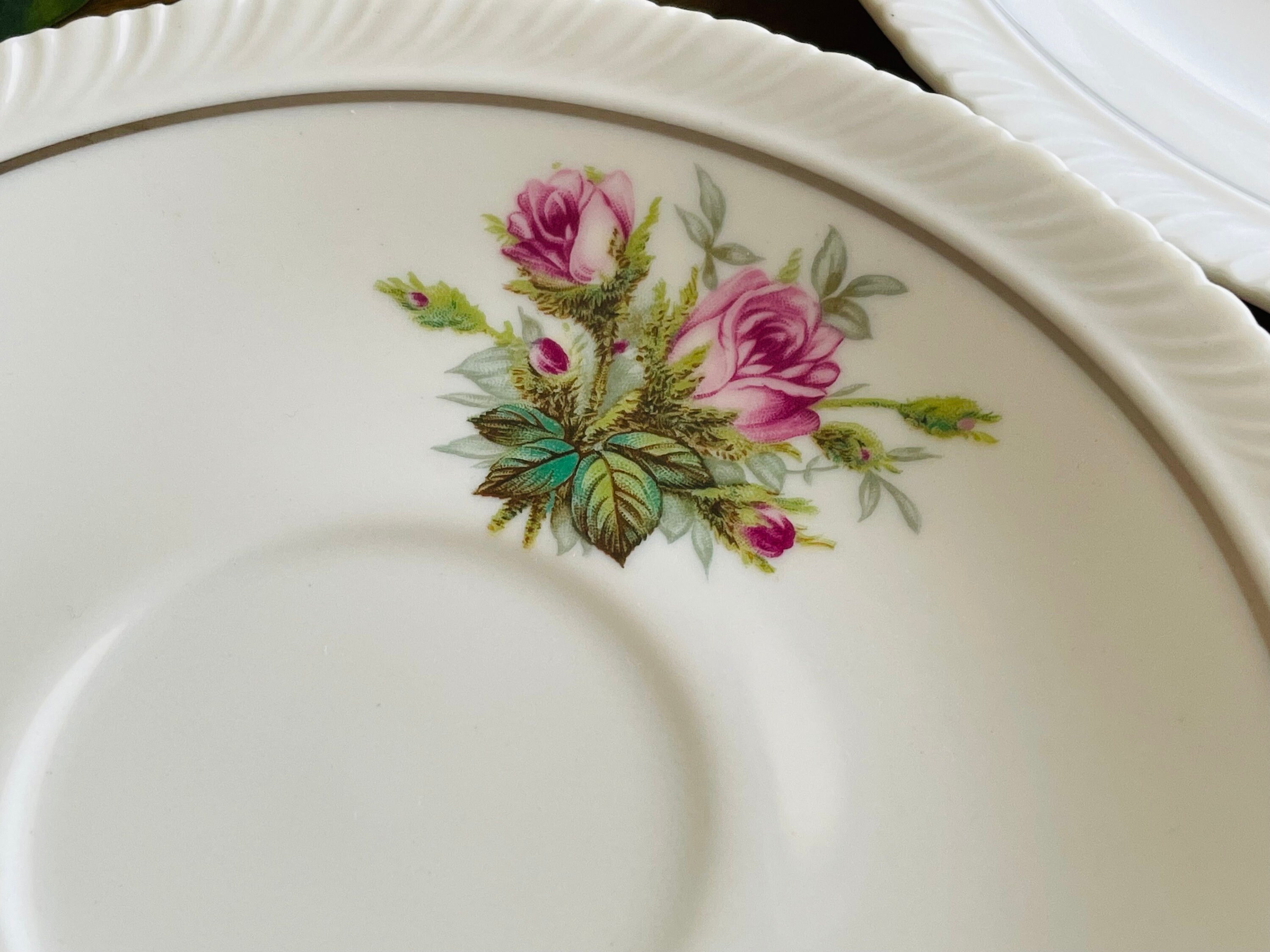 1950's Hanover China Anniversary Pattern Saucers With Swirl Pink Roses ...