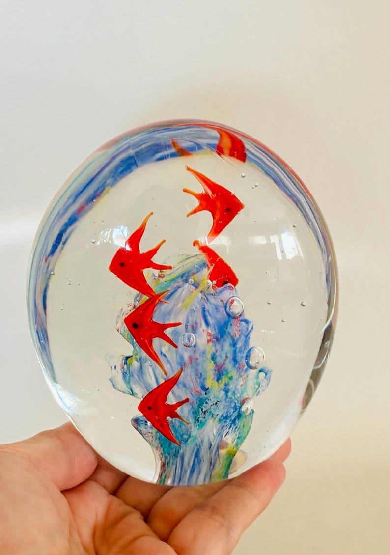 Dynasty Gallery Handblown Art Glass Fish & Corals Paperweight 5 Inches ...