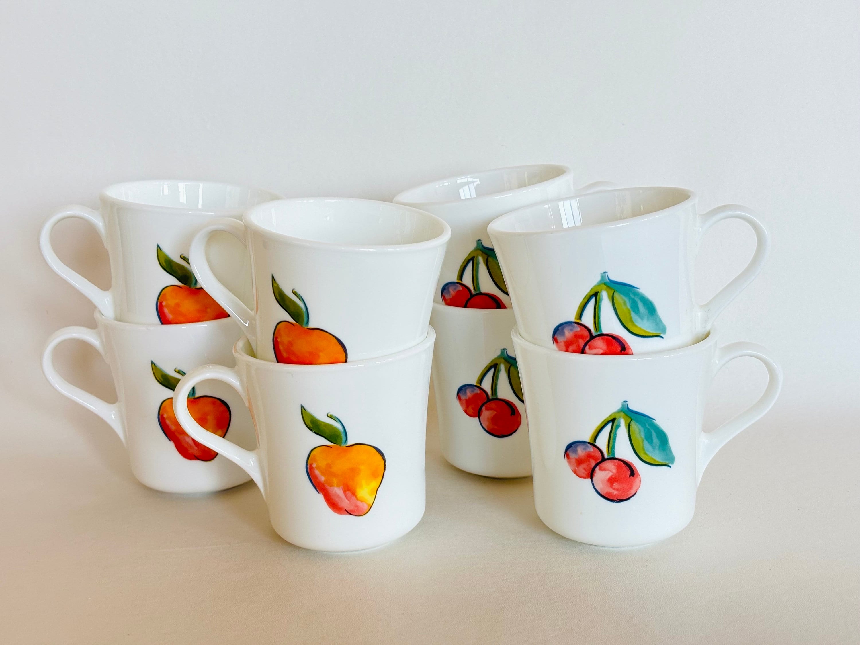 Vintage 1990's Corning Ware Coffee Mugs Teacups in Fruit Basket Pattern ...