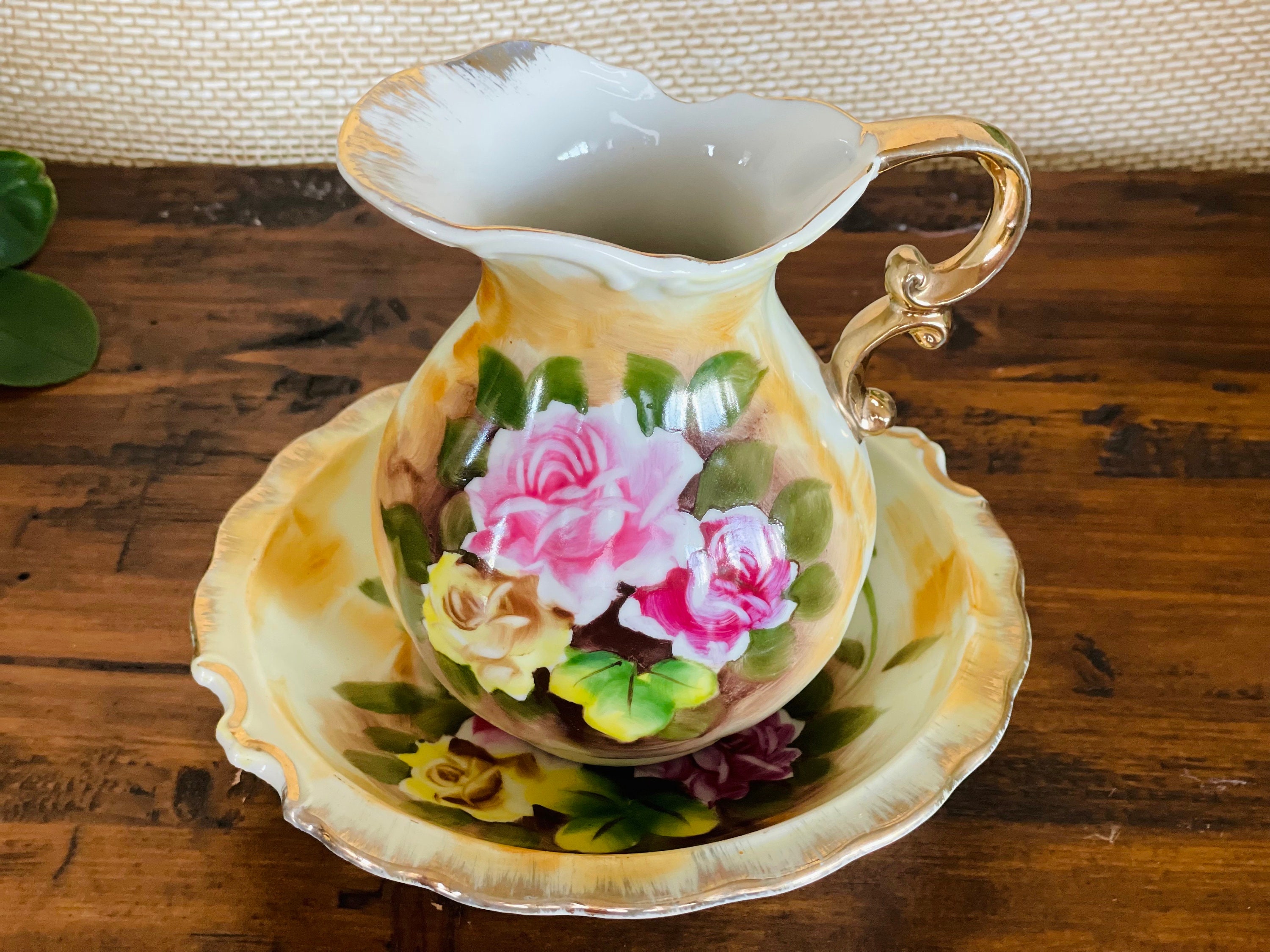 Vintage ENESCO Mini Pitcher and Bowl Set With Hand-painted Roses Floral ...