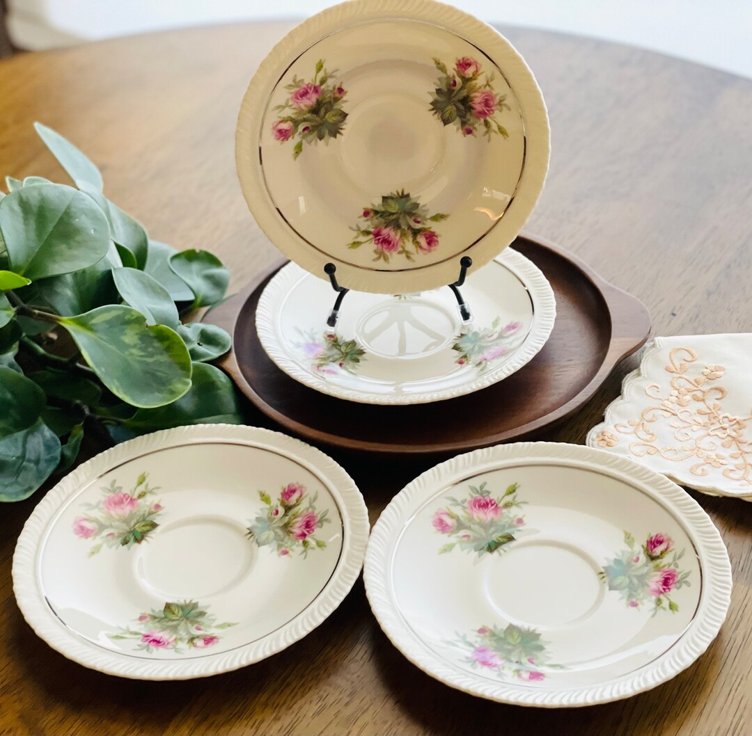 1950's Hanover China Anniversary Pattern Saucers With Swirl Pink Roses ...