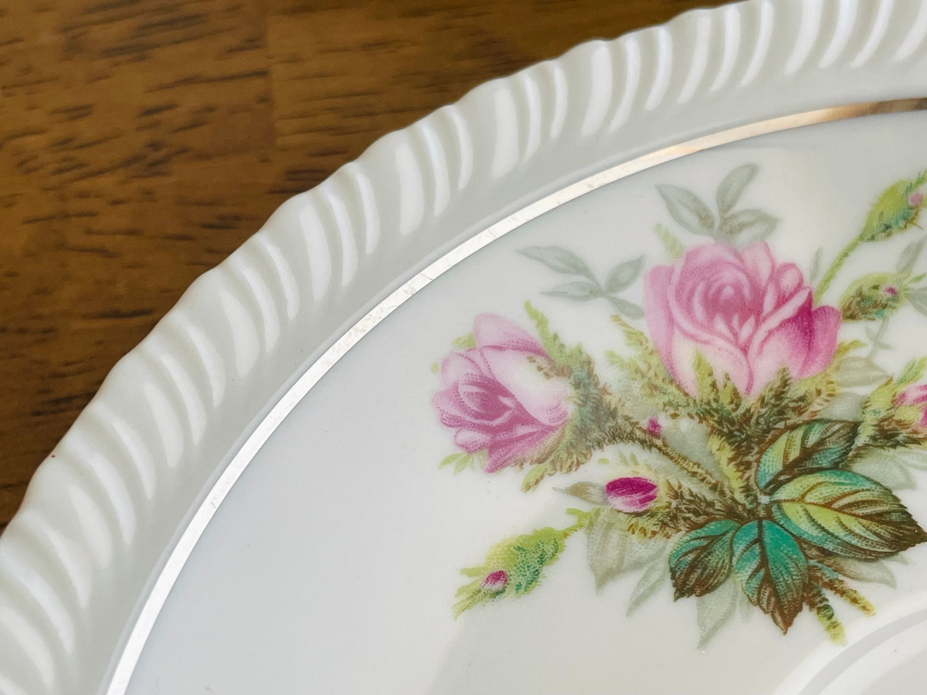 1950's Hanover China Anniversary Pattern Saucers With Swirl Pink Roses ...