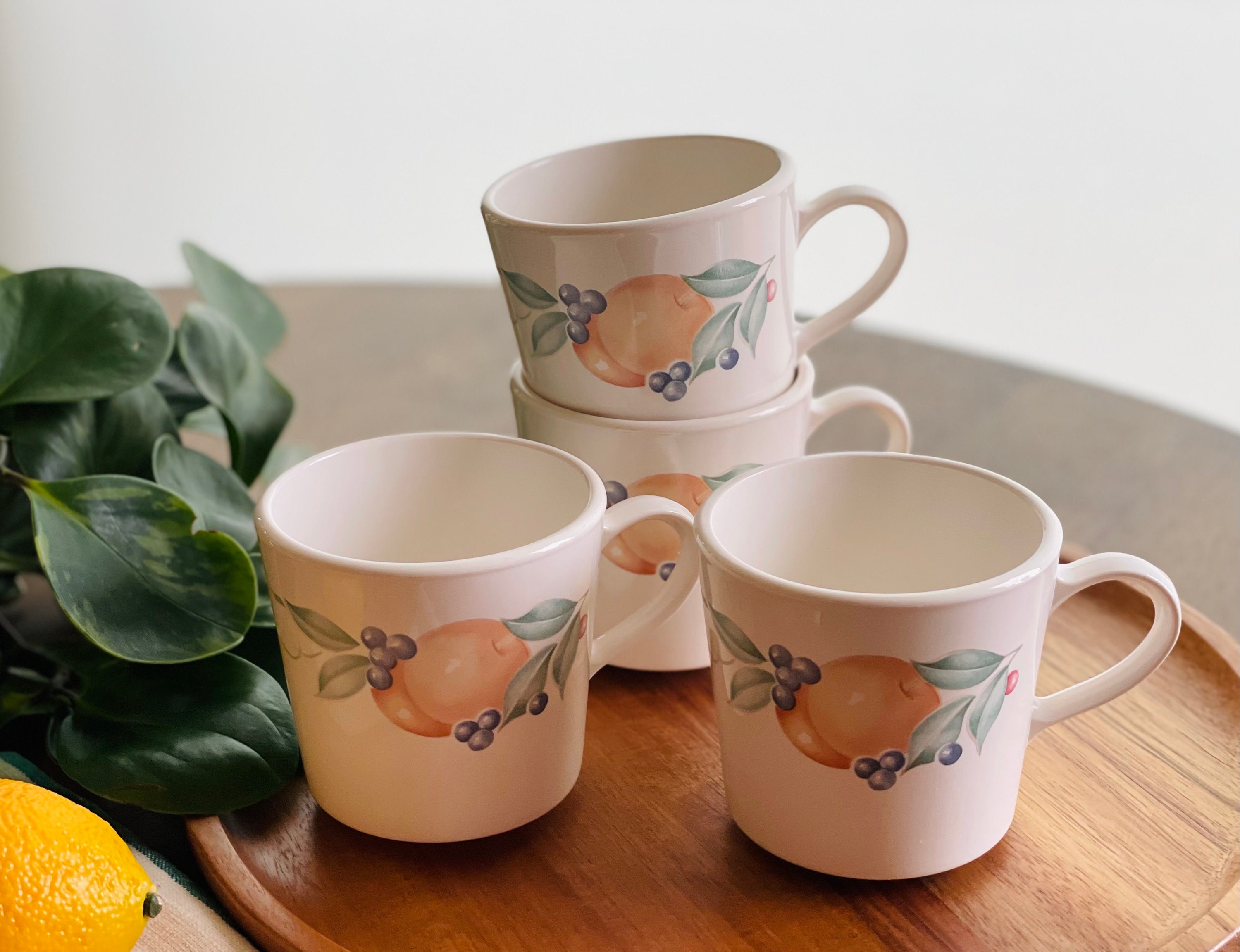 1990's Vintage Corning Ware Corelle Abundance Coffee Cups Mugs Fruit ...