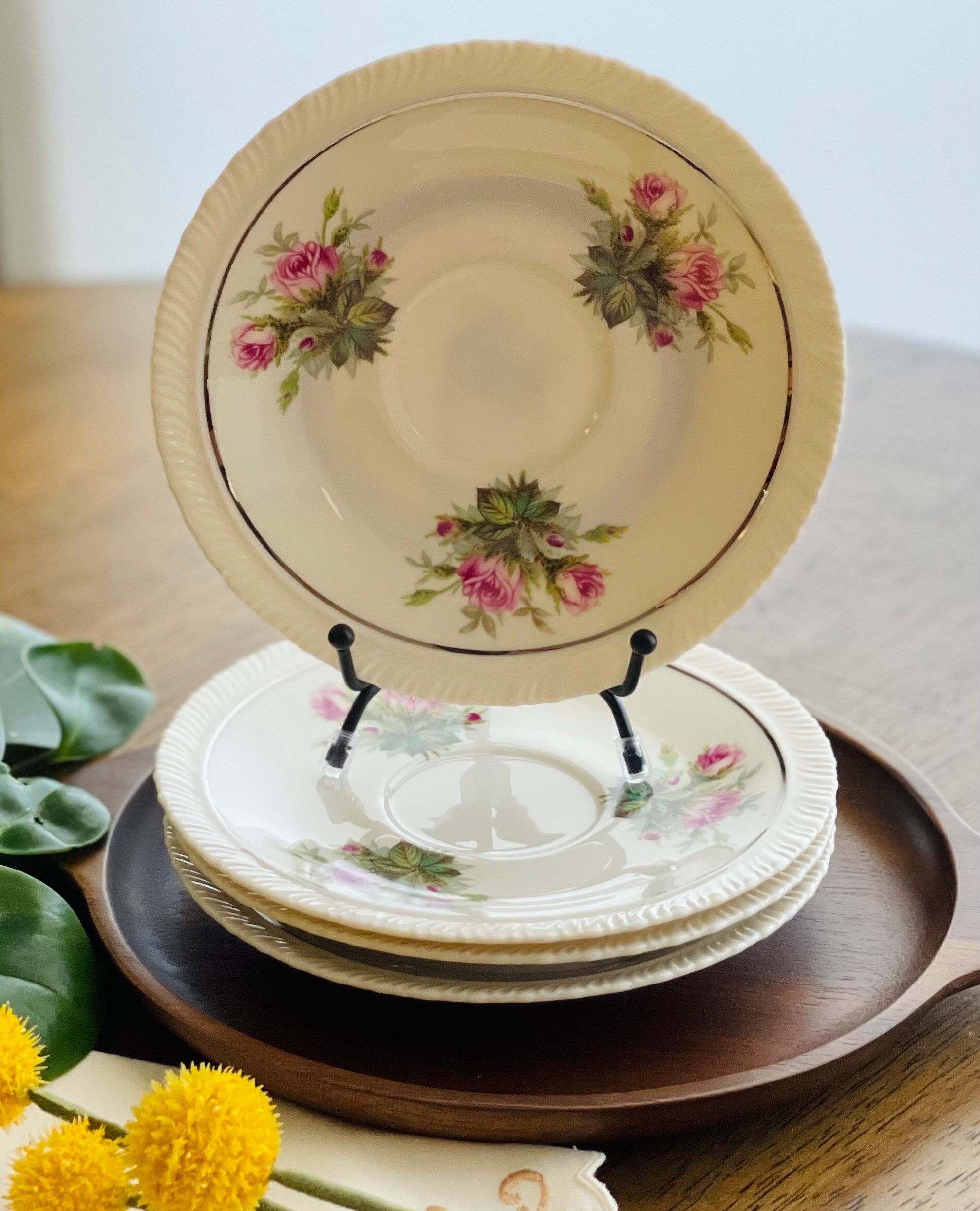 1950's Hanover China Anniversary Pattern Saucers With Swirl Pink Roses ...