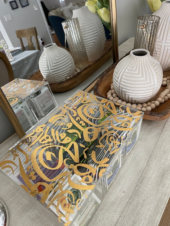 Islamic calligraphy tea box, acrylic tea box, gold plastic box for tea ...