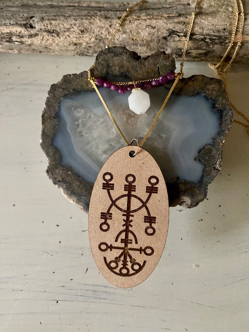 Nábrók Icelandic Stave & Moonstone Ruby Necklace - Etsy