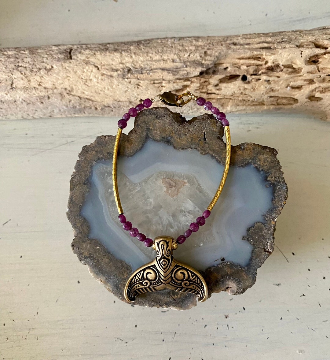 Maori Whale Tail & Ruby Bracelet - One-of-a-kind - Handmade - Bohemian ...