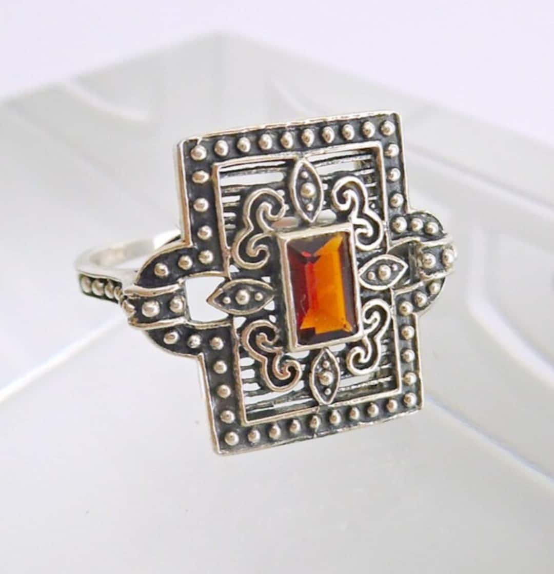 1970s Vintage Filigree Fire Garnet Sterling Silver Art Deco Revival ...