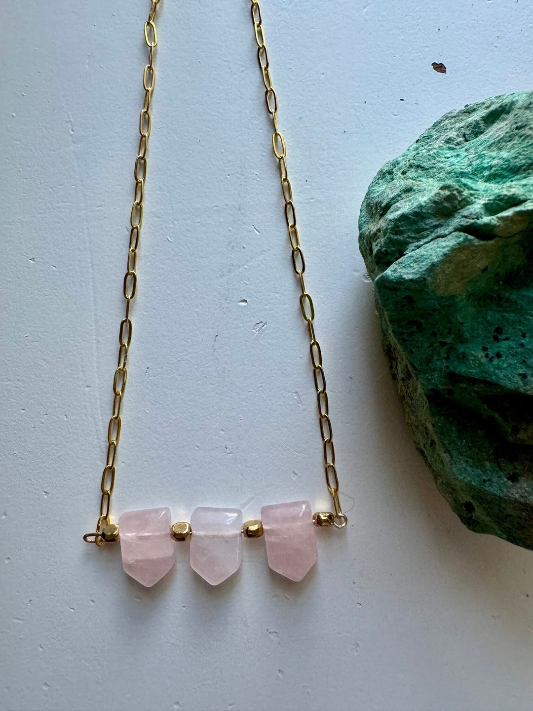 Rose Quartz Shield Necklace Handmade One-of-a-kind Natural Gemstone ...