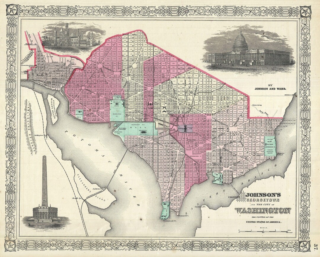 Map of Washington D.C., 1866 - Peel & Stick Removable Wall Decal - Etsy