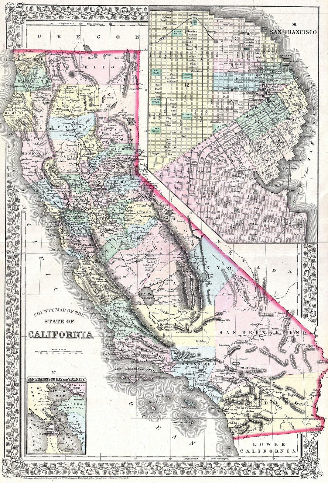 Map of California - Peel & Stick Removable Wall Decal - Etsy