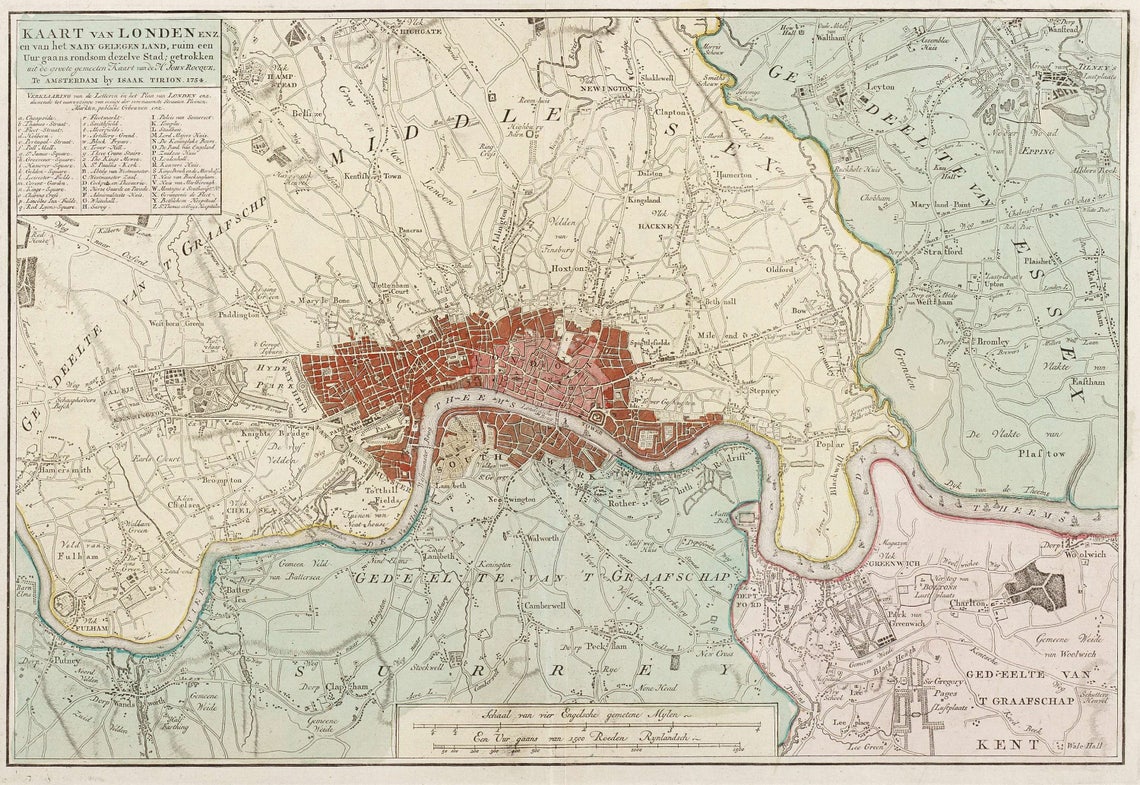 Map of London, 1754 - Peel & Stick Removable Wall Decal - Etsy
