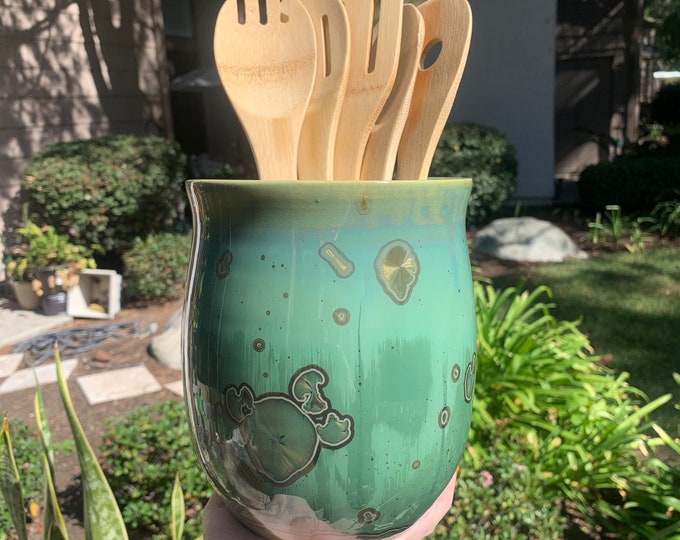 Kitchen Utensil Crock Crystalline Glazed Kitchen Utensil Holder Decor ...