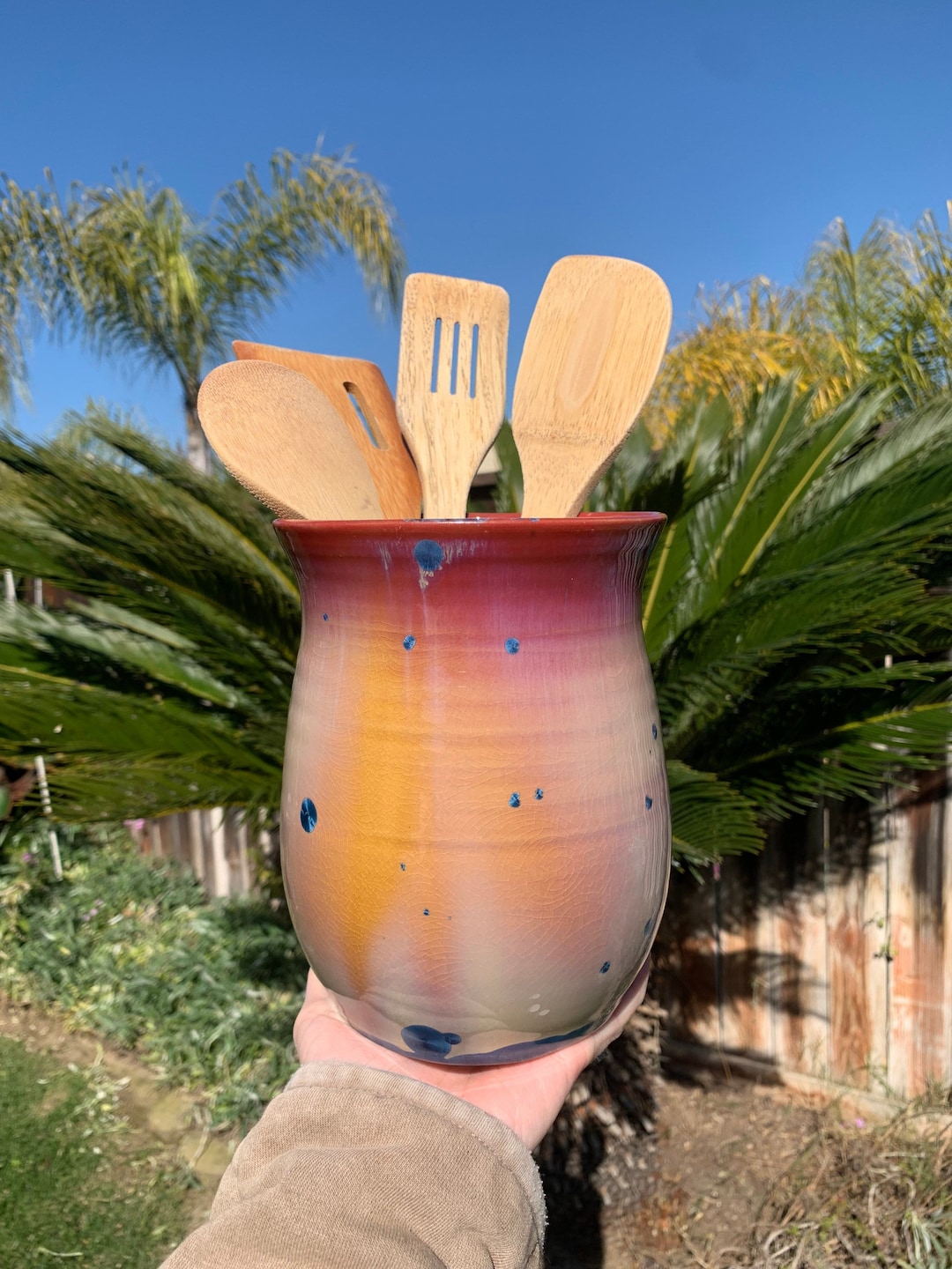 Kitchen Utensil Crock Crystalline Glazed Kitchen Utensil Holder Decor ...