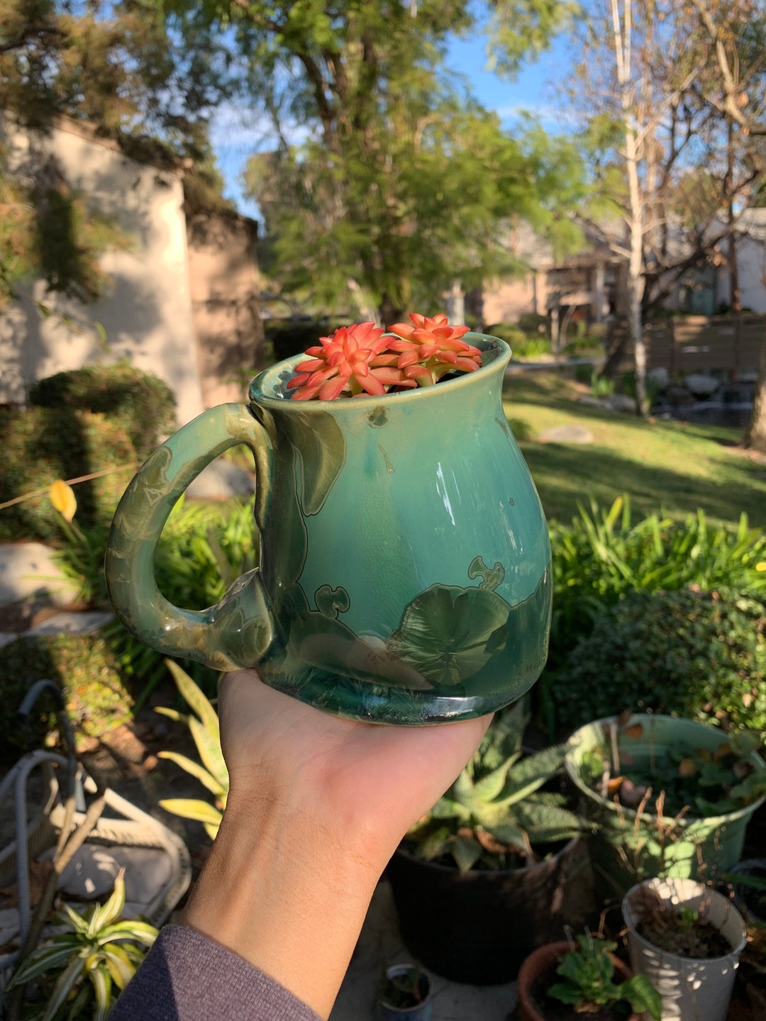 Plant Pot Melted Mug Handmade Crystalline Glazed Mug Planter - Etsy