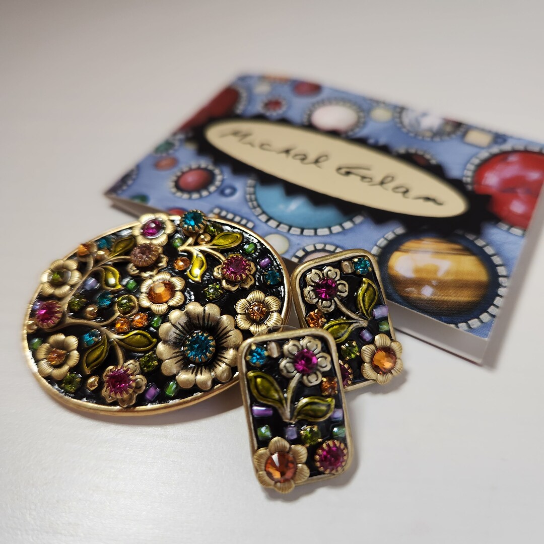 MICHAEL GOLAN Set Brooch & Matching Earrings Vintage Signed - Etsy