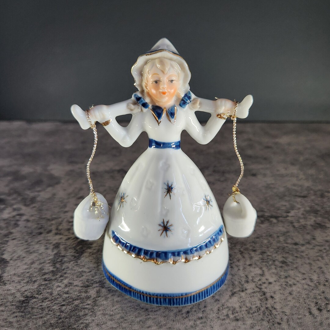 Vintage 4.5 Fine Porcelain Bell Figurine Girl With Buckets Japan 1950s ...