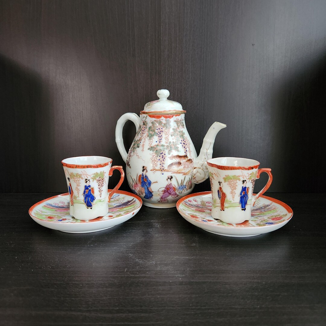 Japanese Geisha Girls Tea Set Hand Painted Porcelain Tea Set With Gold ...