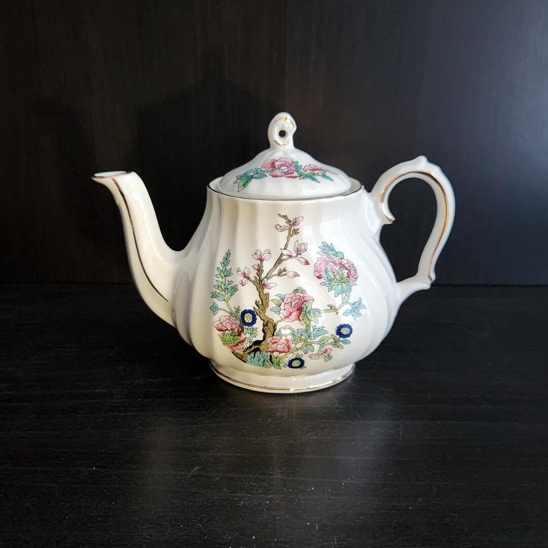 Sadler Indian Tree Individual Teapot - Elegant Gold Trim Porcelain ...
