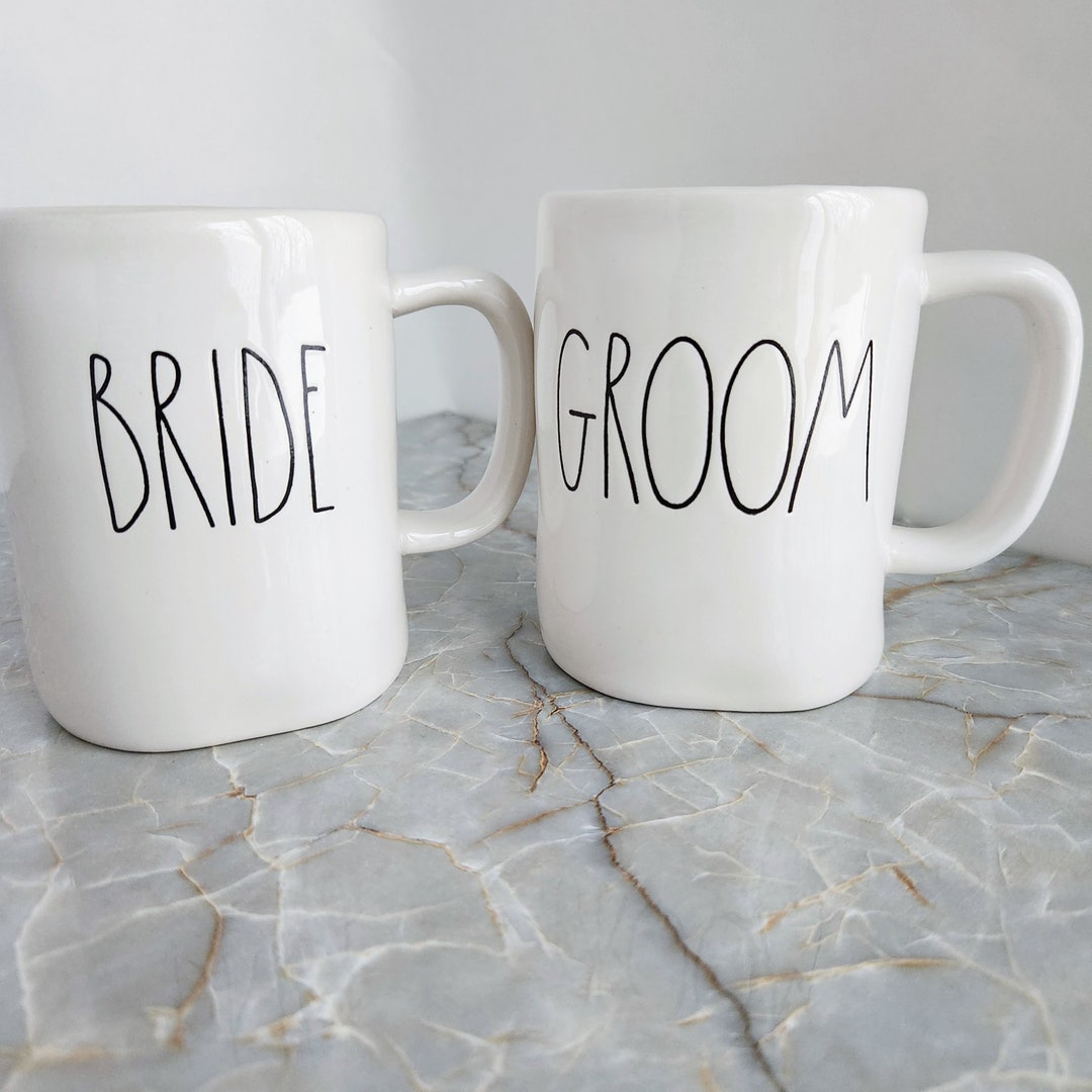 Lot of 2 AUTHENTIC Rae Dunn Bride and Groom Coffee Cups Tea Mugs Set by ...