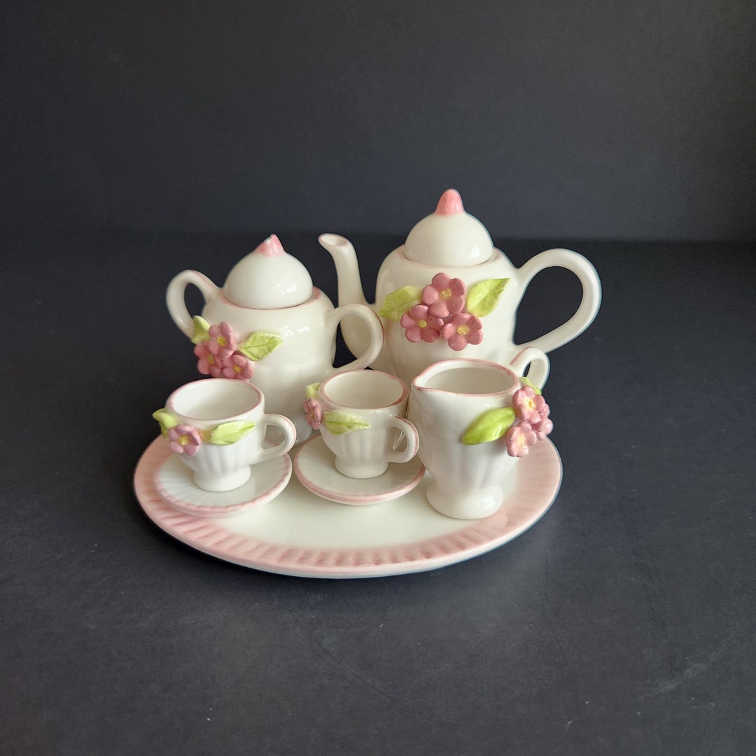 Charming Mini Porcelain Tea Set Vintage Pink Flowers Dollhouse Decor - Etsy
