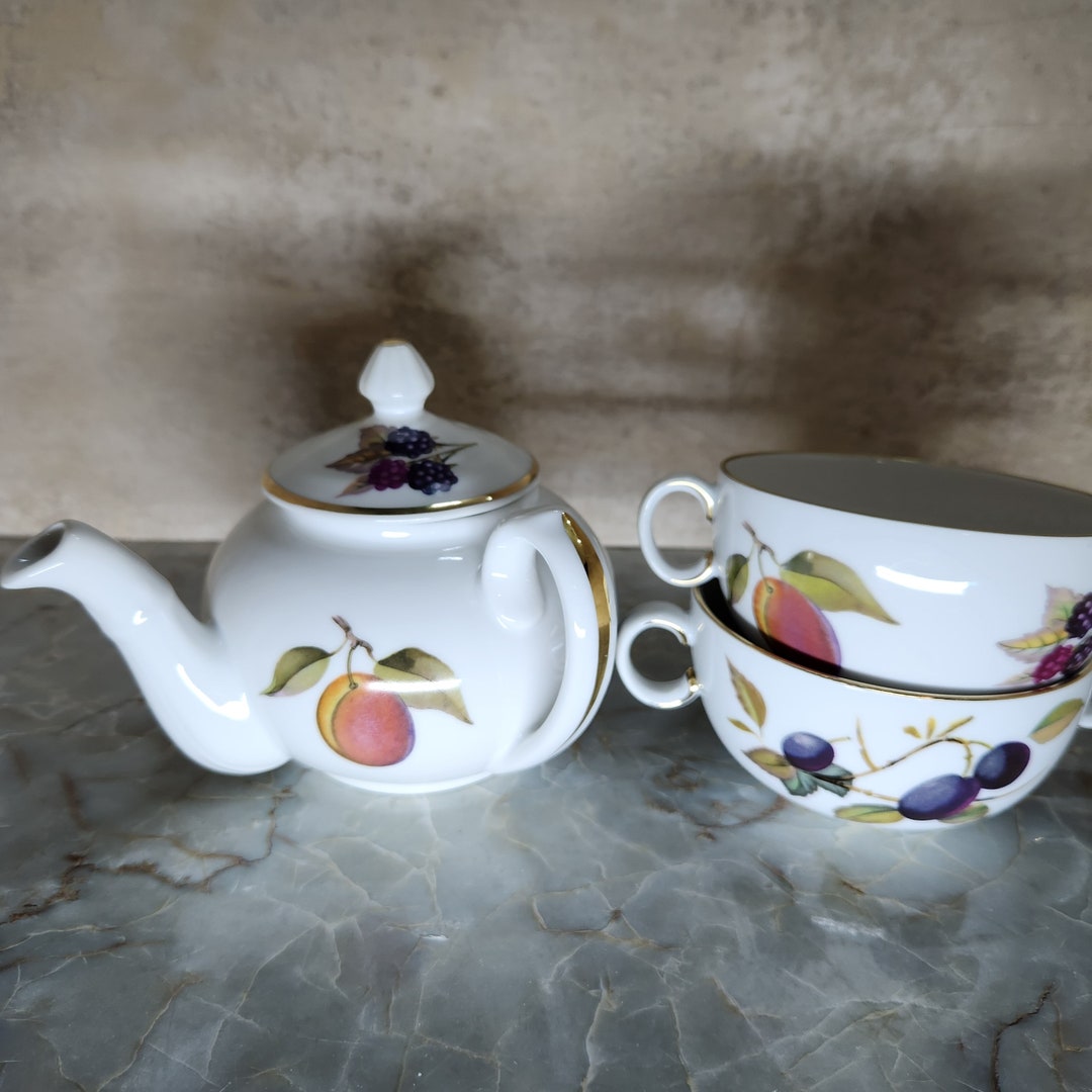 LOT of 3 RARE Royal Worcester Evesham Porcelain Teapot With Side Handle ...