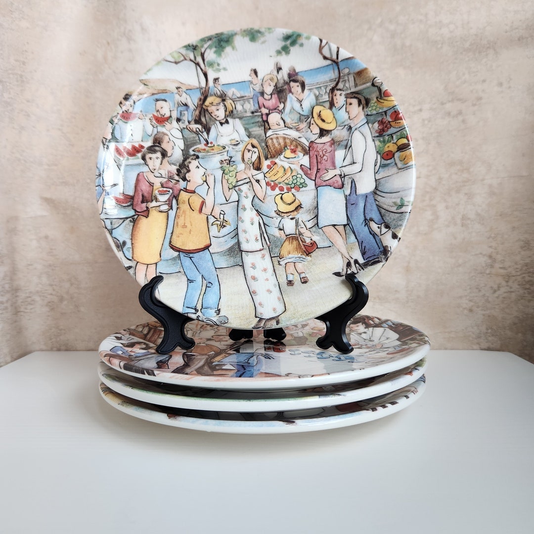 4 Pc Plate Set DESIGNED BY BRUNELLI 1970 Made in Italy 8 Salad ...