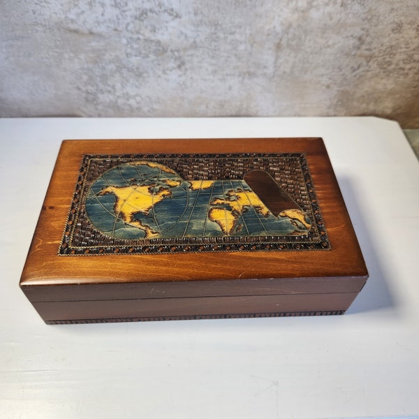 Wood Carved World Map Box - Etsy