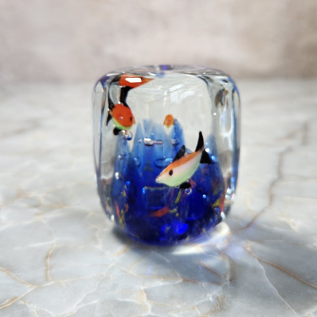 Ocean-inspired 2 Art Glass Paperweight With Goldfish - Etsy