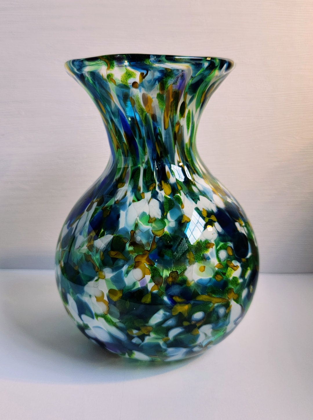 Green Confetti Glass Vase Handblown by J DRAPER Vintage Home Decor - Etsy
