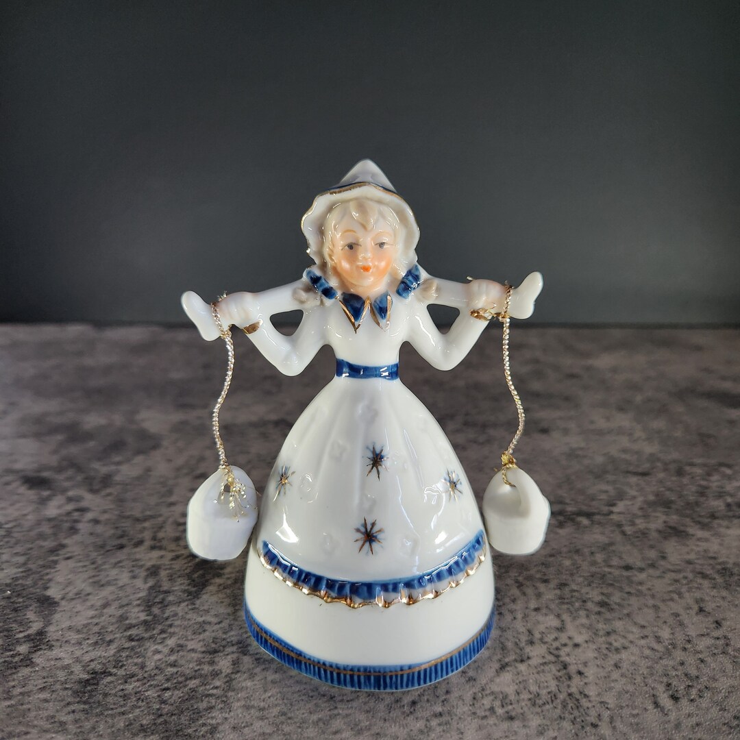 Vintage 4.5 Fine Porcelain Bell Figurine Girl With Buckets Japan 1950s ...