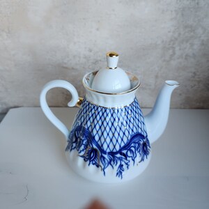 Vintage Nantucket Ceramic Teapot Blue & White Gold Foral Pattern ...